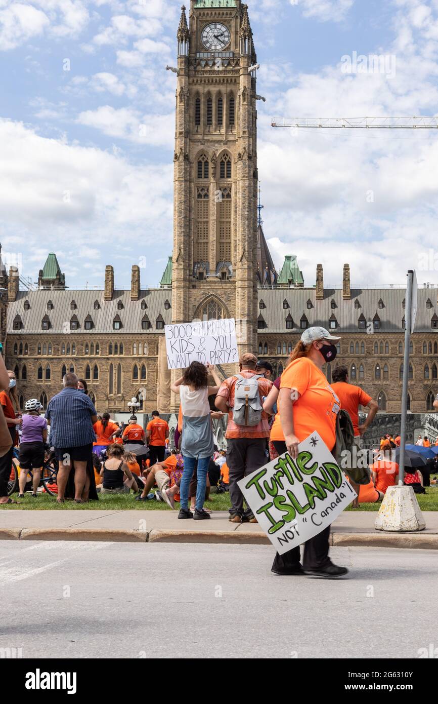 Ottawa, Canada - July 1, 2021: Cancel Canada Day protest rally on ...