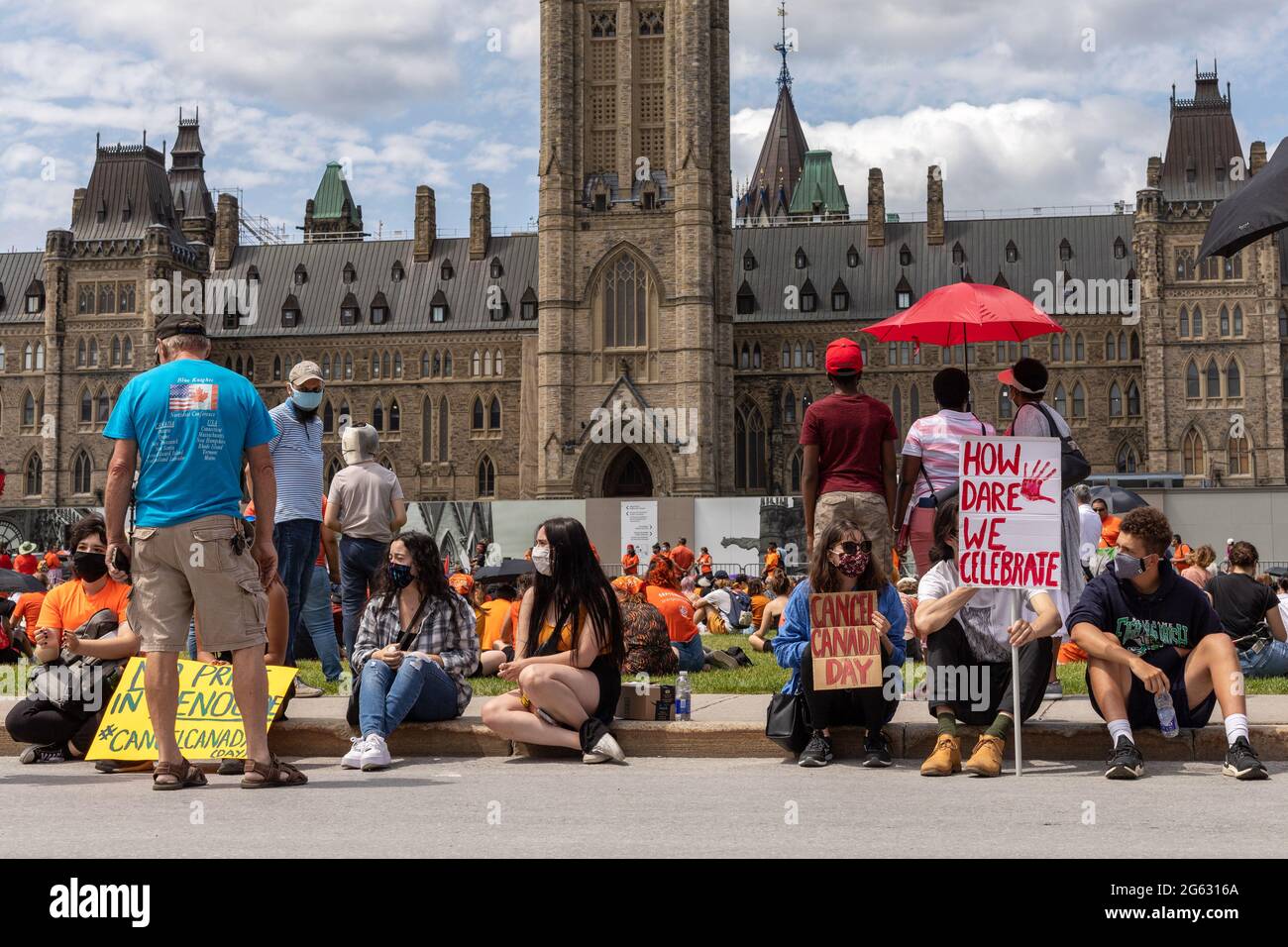 Ottawa, Canada - July 1, 2021: Cancel Canada Day protest rally on ...