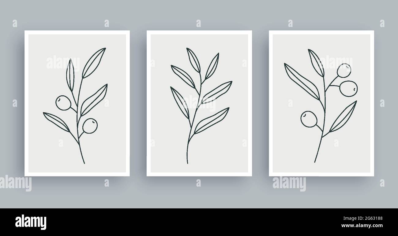 olive branch botanical wall art painting background. Foliage art and ...