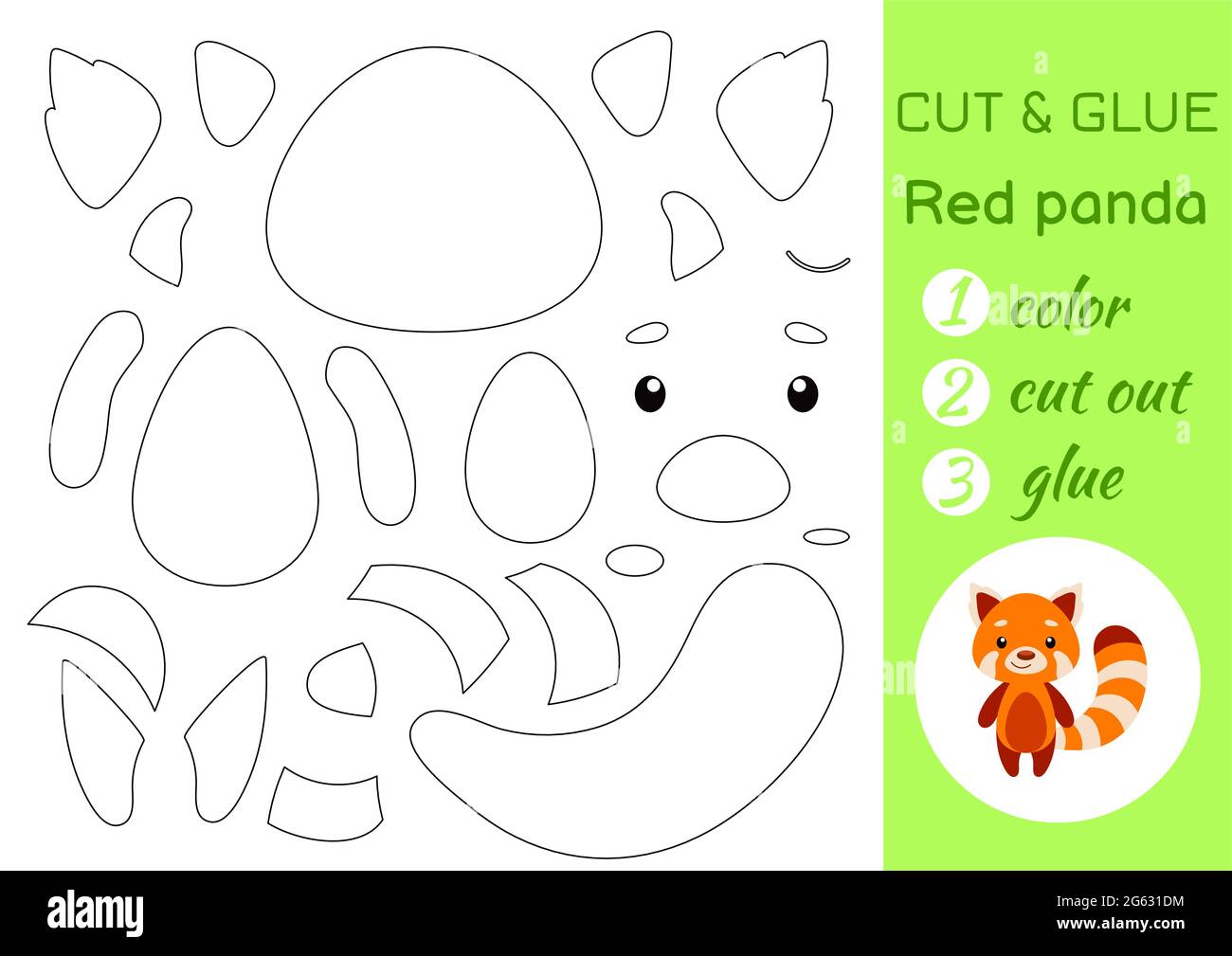Color, cut and glue paper little red panda. Cut and paste crafts ...