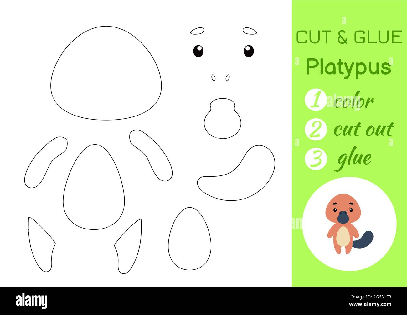 Color, cut and glue paper little platypus. Cut and paste crafts ...