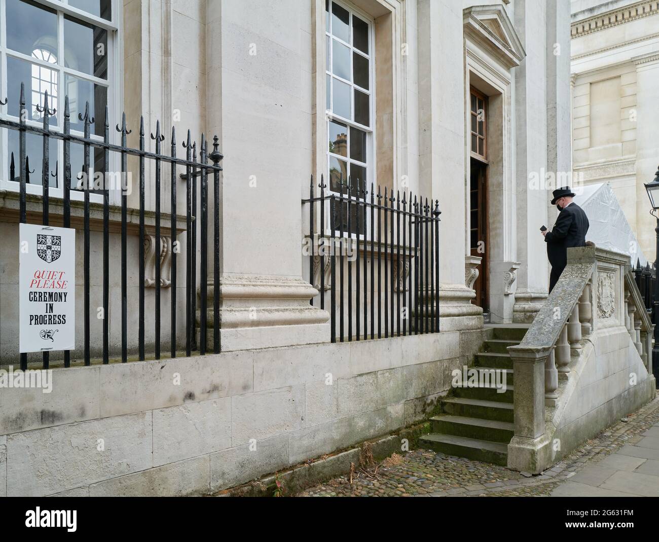 'Quiet please, ceremony in progress' notice on a railing at Senate ...
