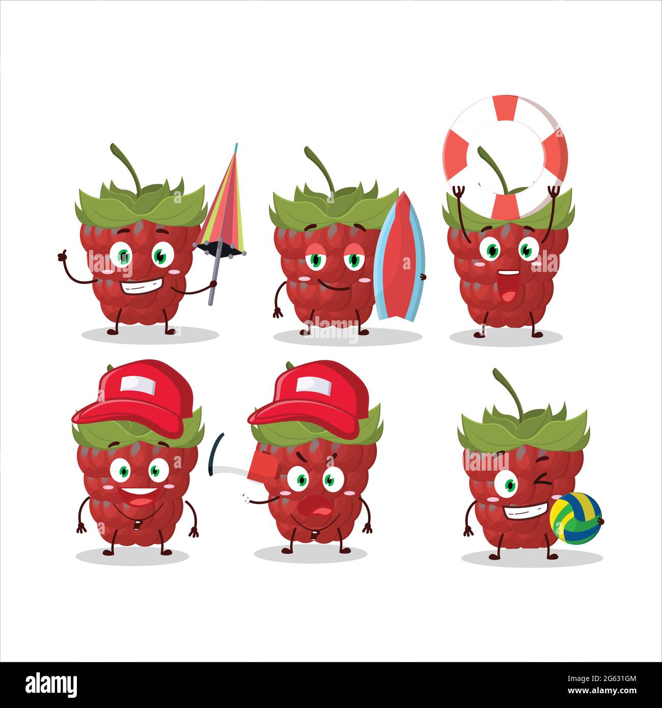 Happy Face raspberry cartoon character playing on a beach. Vector ...