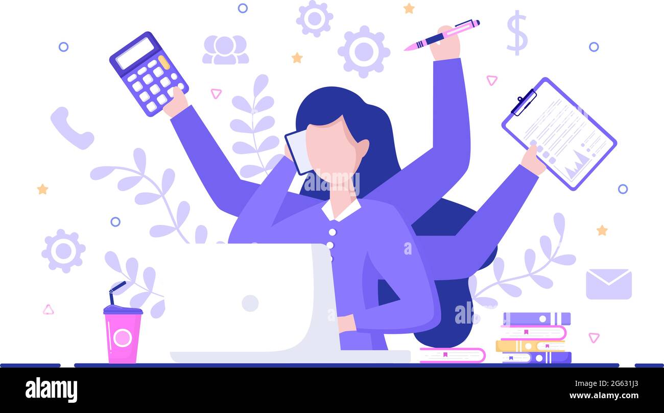 Multitasking Business Woman Or Office Worker as Secretary Surrounded By ...