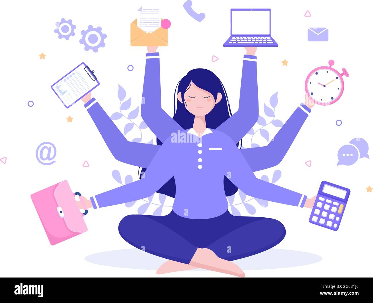 Multitasking Business Woman Or Office Worker as Secretary Surrounded By ...