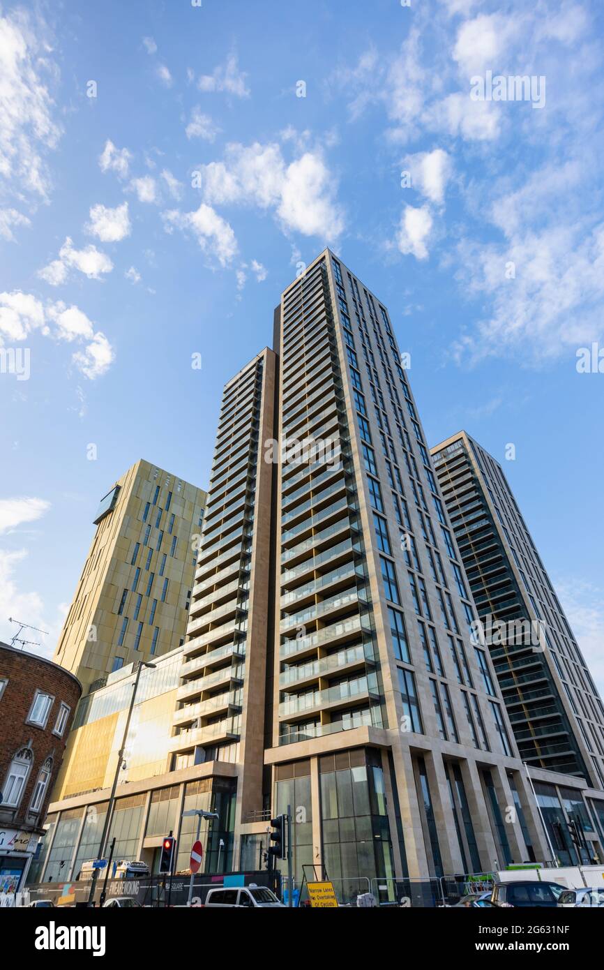 The recently constructed skyscraper tower blocks of the mixed use ...