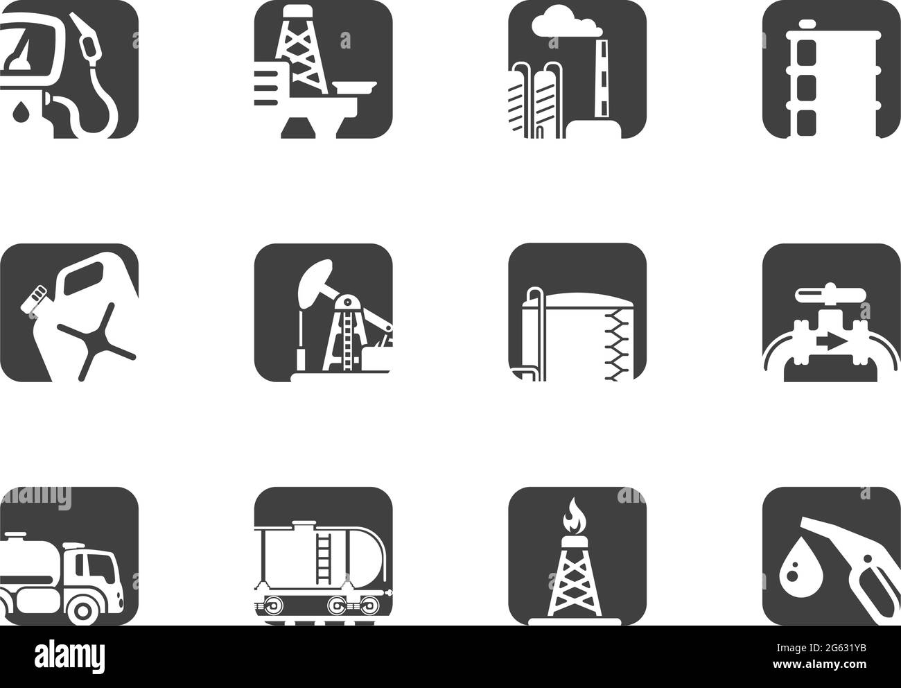Oil industry set icons Black and White Stock Photos & Images - Alamy