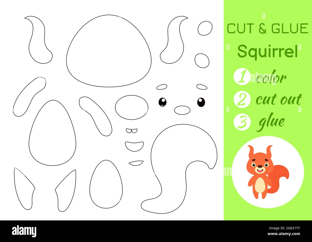 Color, cut and glue paper little squirrel. Cut and paste crafts ...