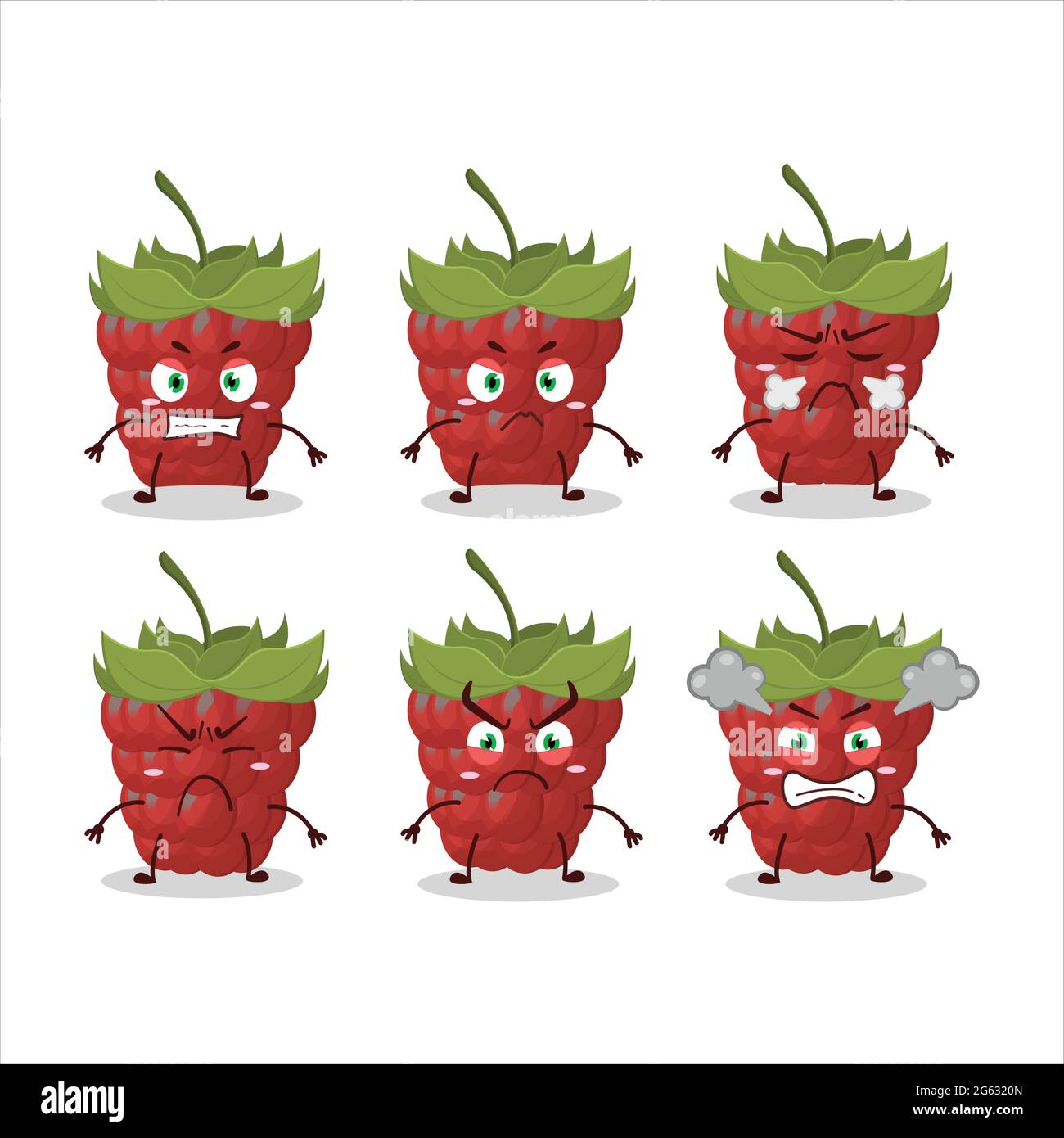 Raspberry cartoon character with various angry expressions. Vector ...