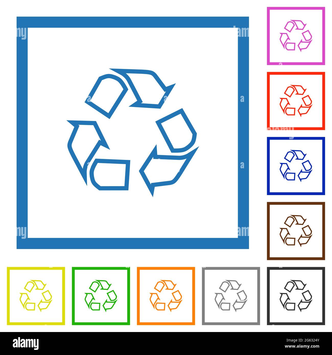 Recycling outline flat color icons in square frames on white background ...