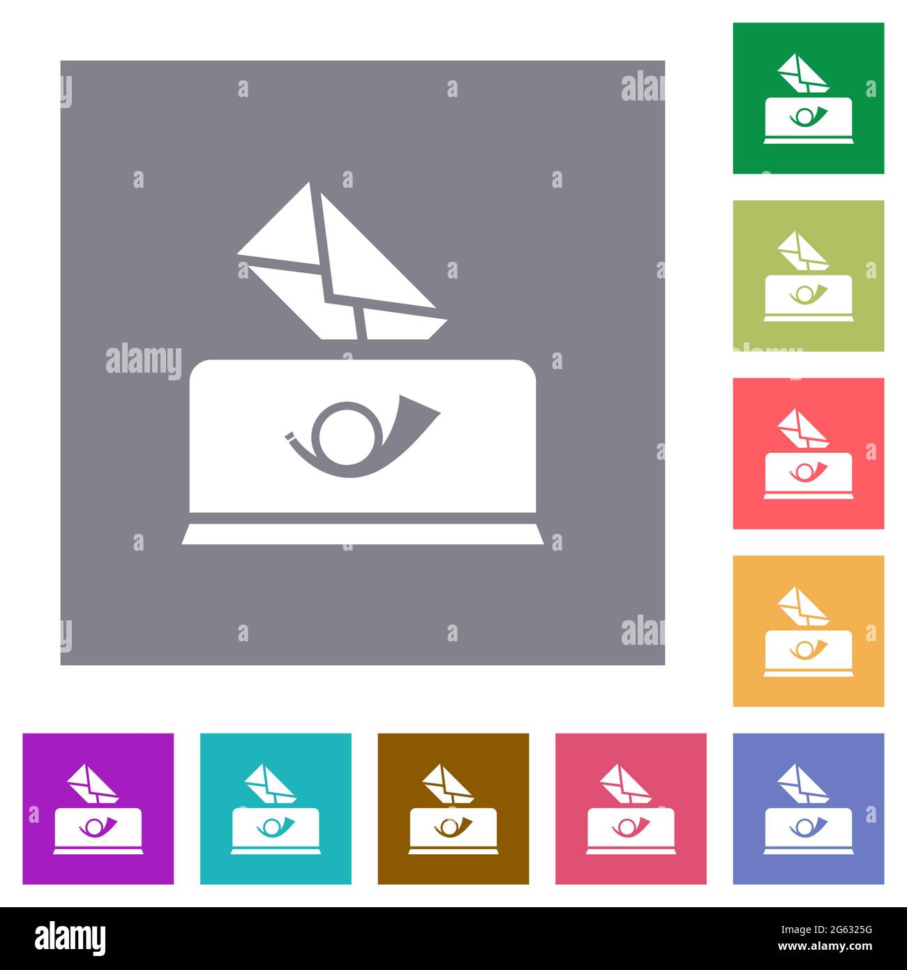 Sending mail solid flat icons on simple color square backgrounds Stock ...
