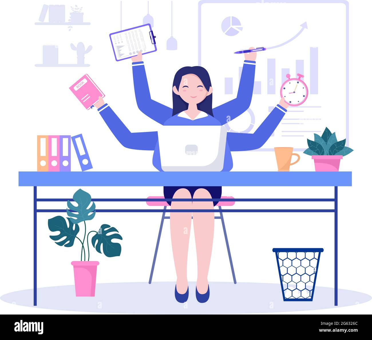 Multitasking Business Woman Or Office Worker as Secretary Surrounded By ...