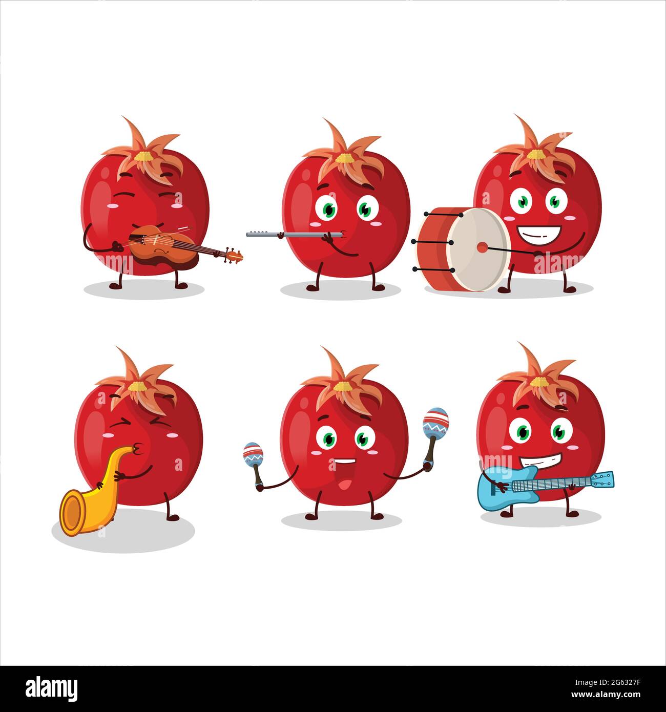 Cartoon character of pomegranate playing some musical instruments ...