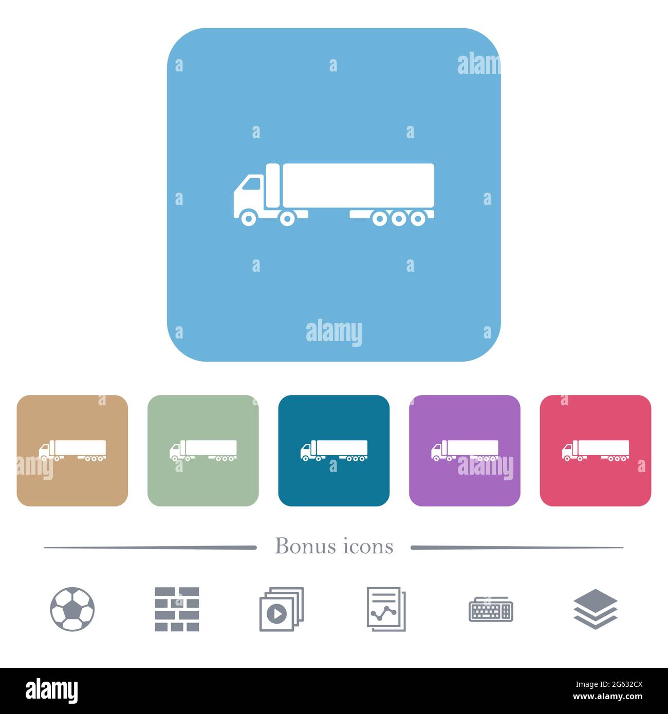 Camion white flat icons on color rounded square backgrounds. 6 bonus ...