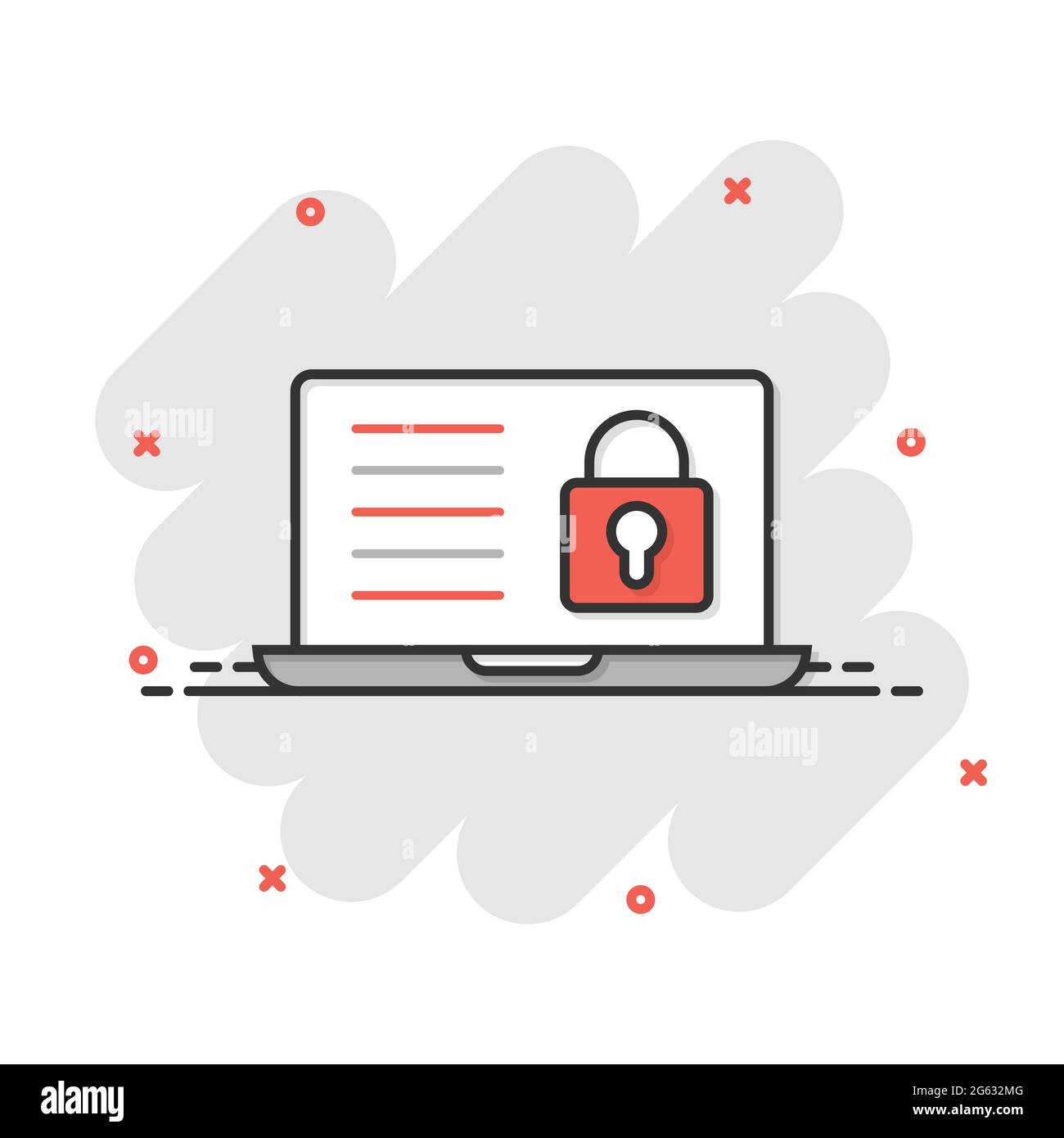 Locker computer icon in flat style. Padlock laptop vector illustration ...