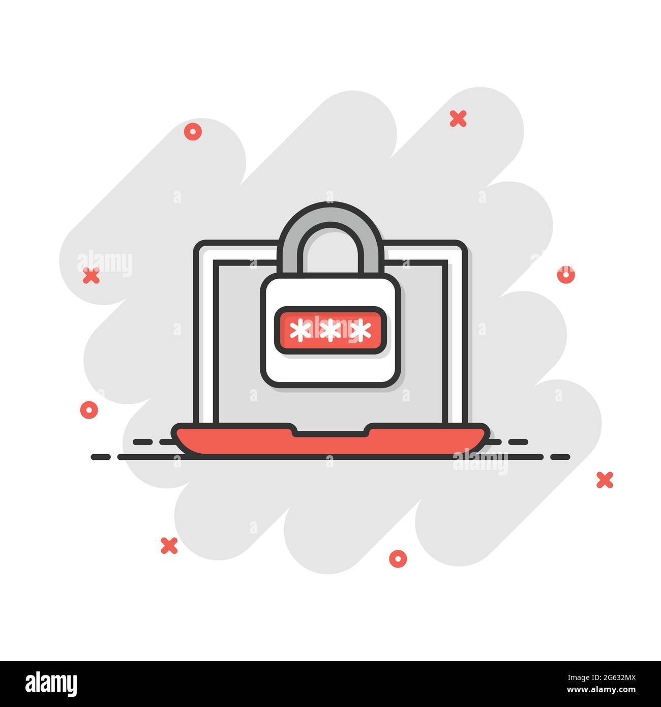 Laptop with password icon in flat style. Computer access vector ...