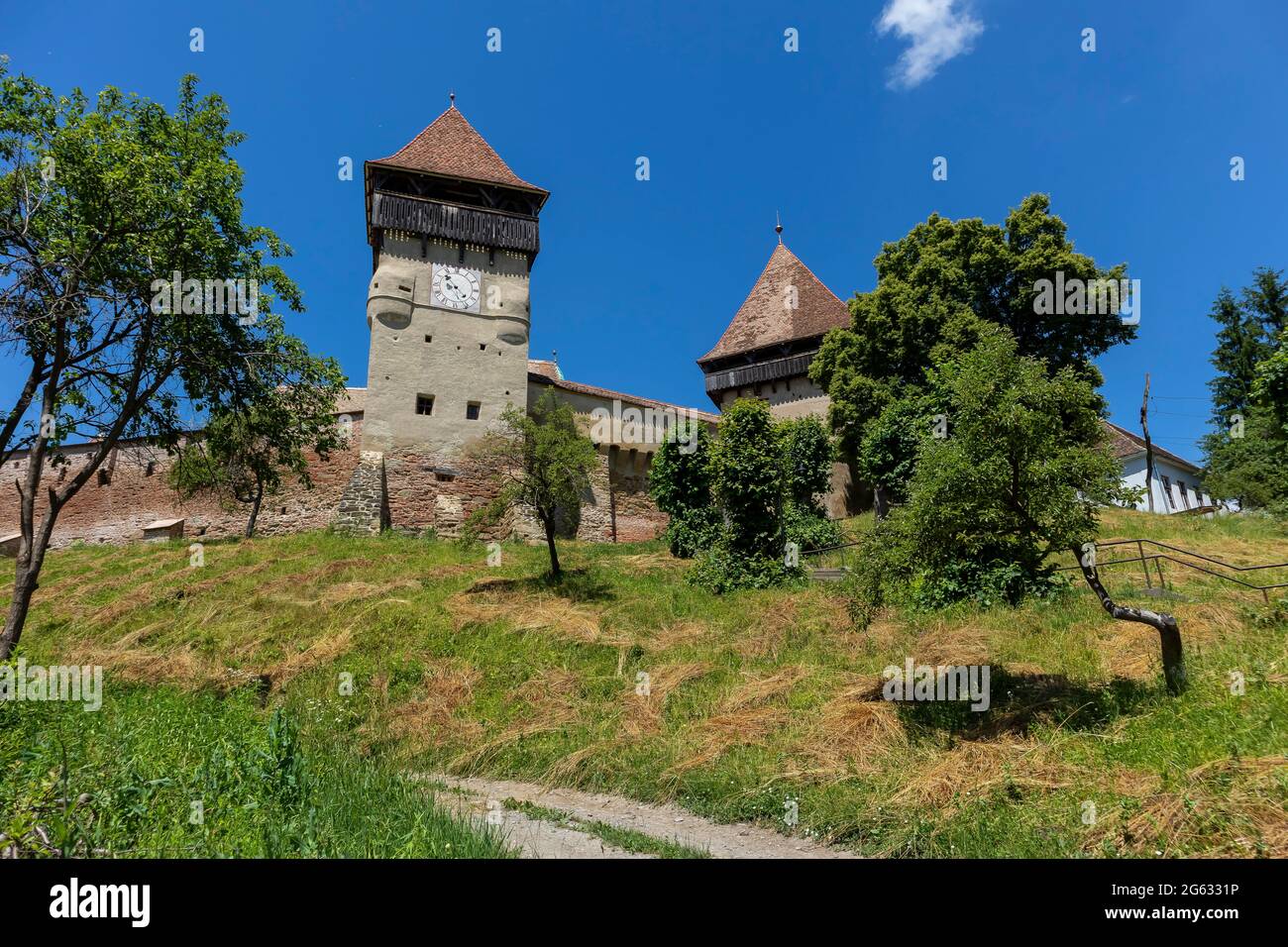Alma Vii village in Transylvania, Romania - 27 June 2021: The medieval ...