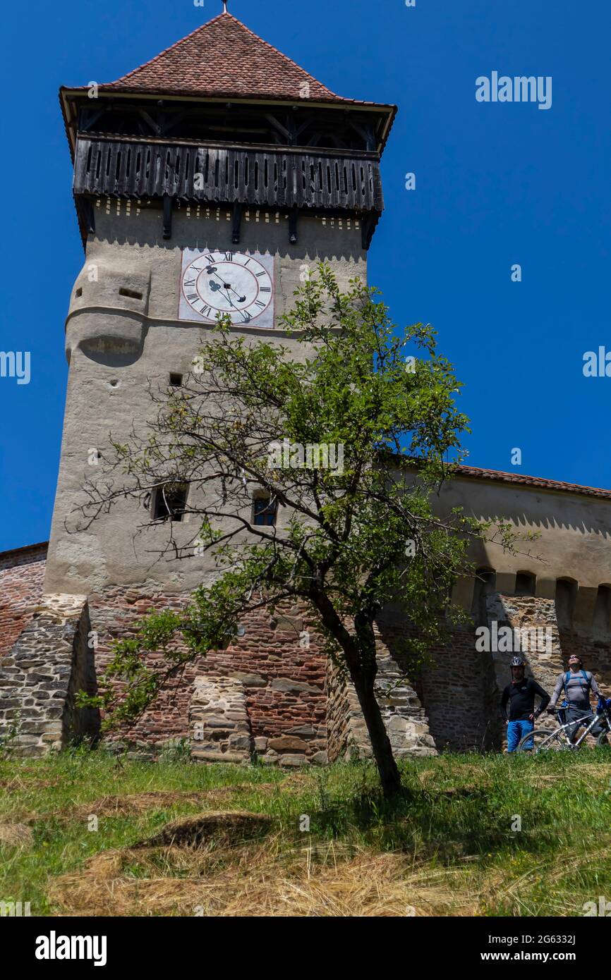 Alma Vii village in Transylvania, Romania - 27 June 2021: The medieval ...