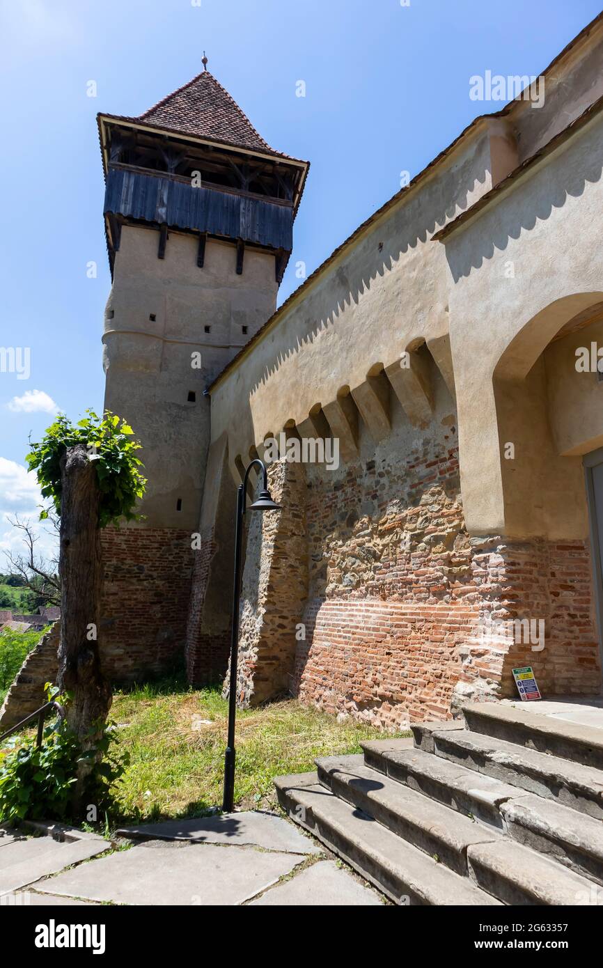 Alma Vii village in Transylvania, Romania - 27 June 2021: The medieval ...