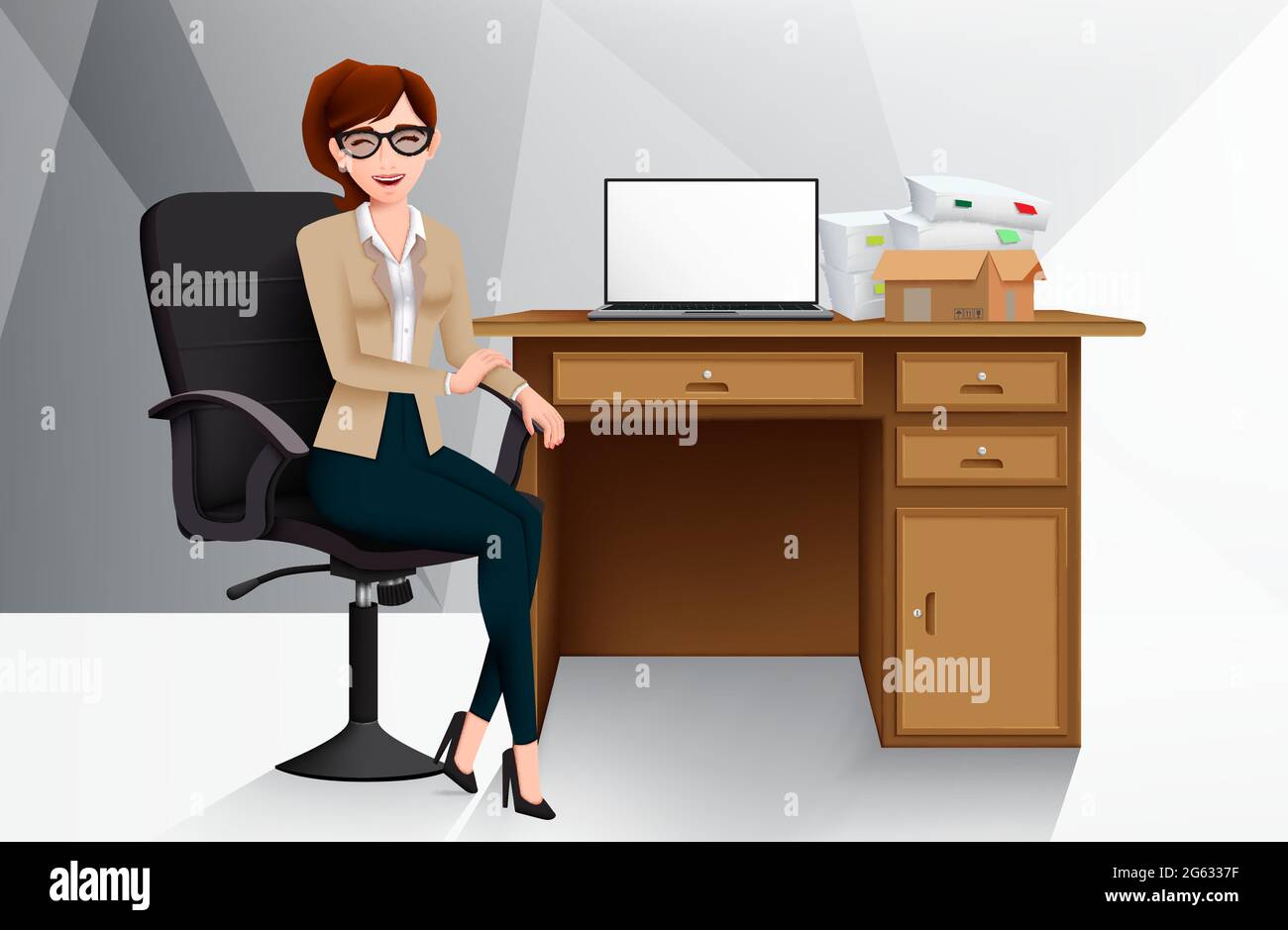 Woman with paper files in office Stock Vector Images - Alamy