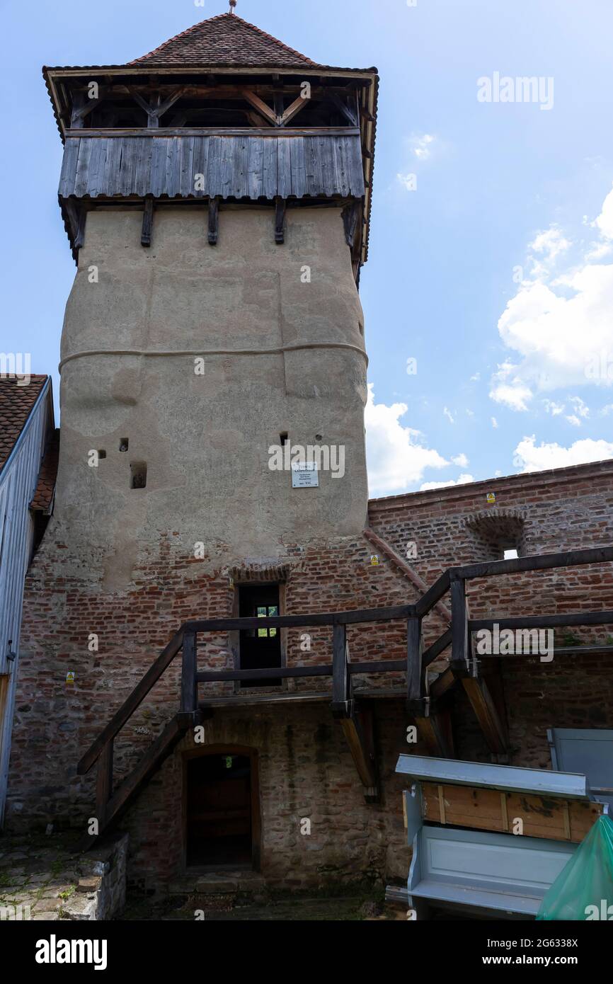 Alma Vii village in Transylvania, Romania - 27 June 2021: The medieval ...
