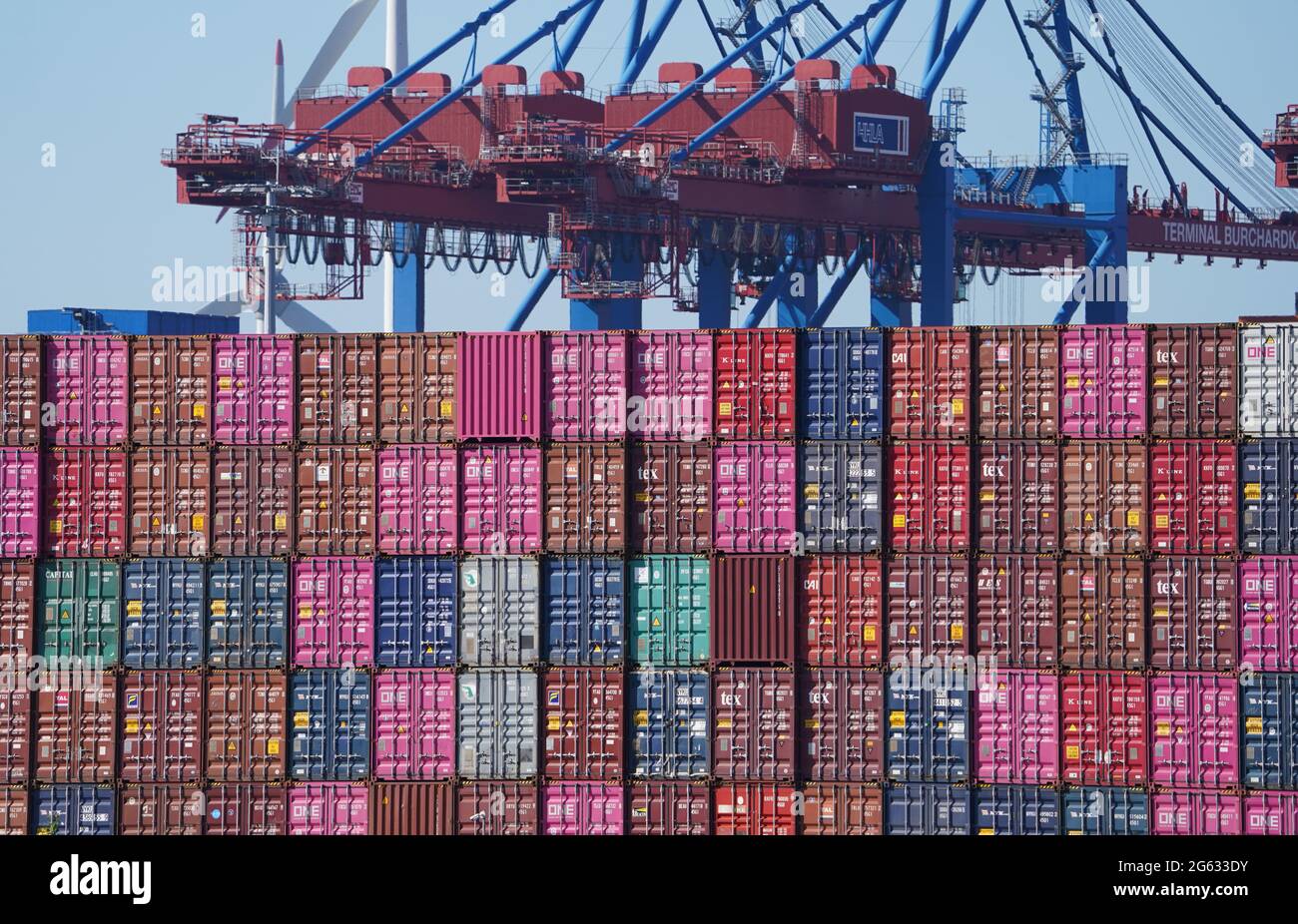 Hamburg, Germany. 14th June, 2021. Containers are stacked on a ...