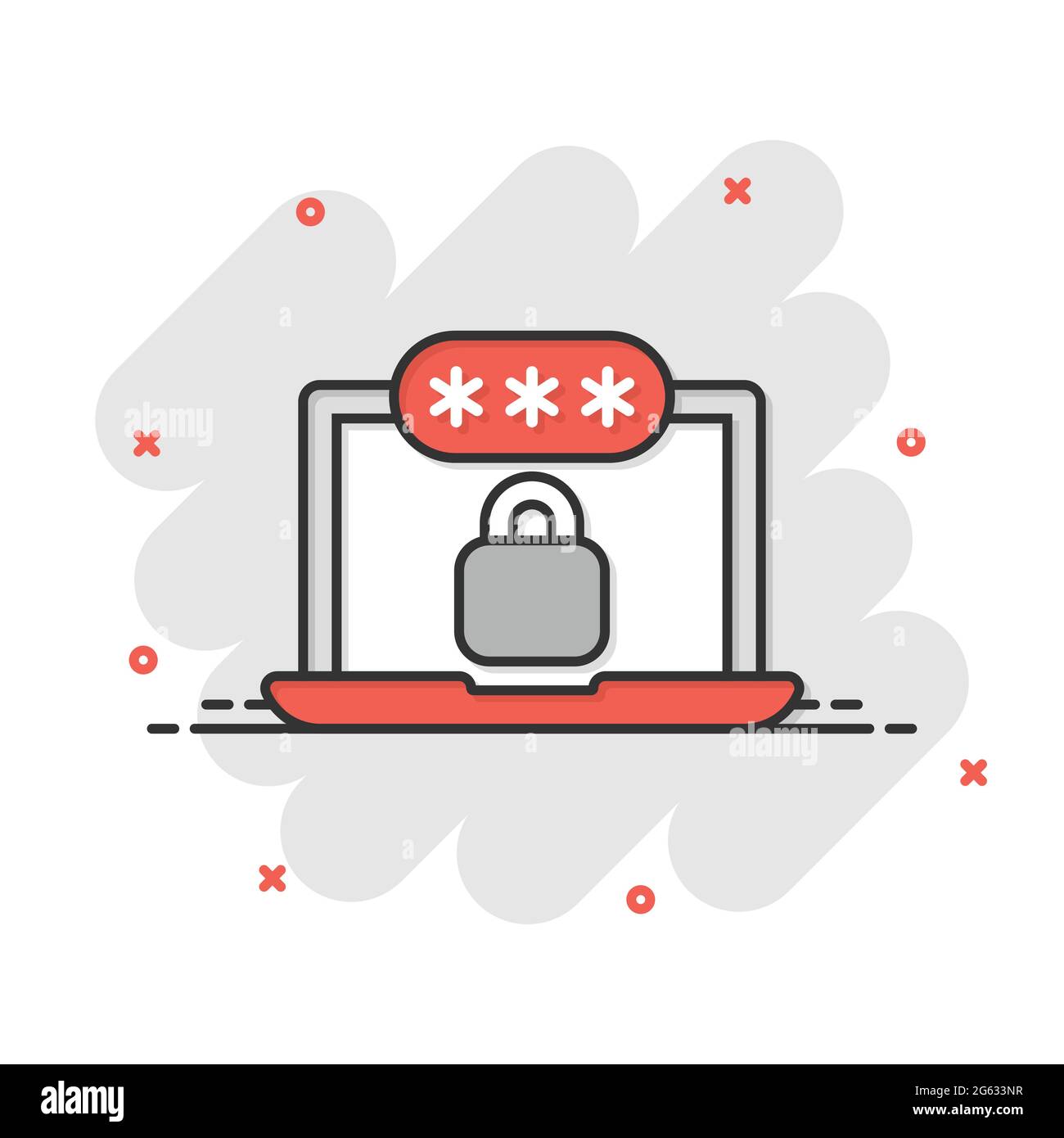 Laptop with password icon in flat style. Computer access vector illustration on white isolated ...