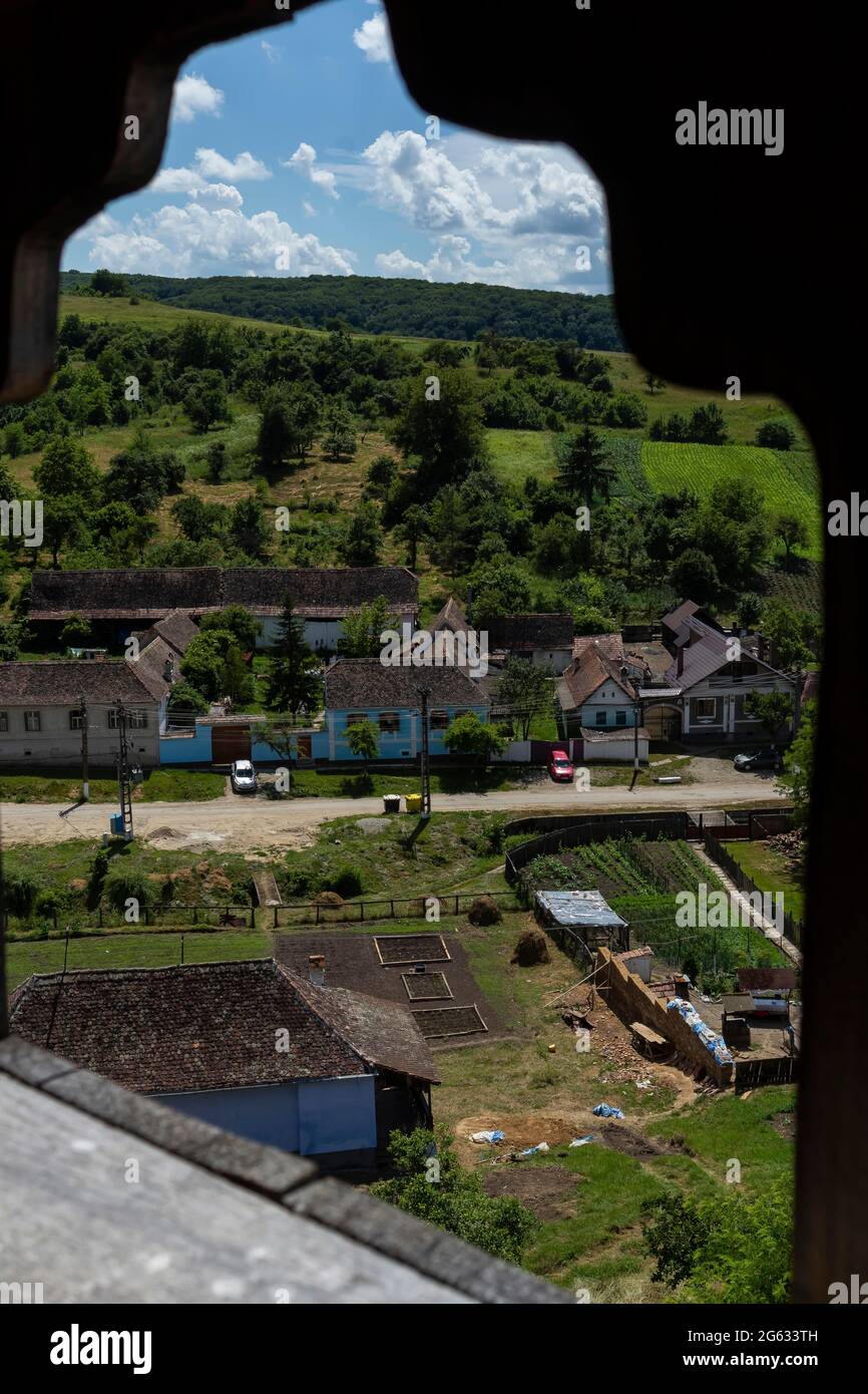 Alma Vii village in Transylvania, Romania. Colorful houses in Alma Vii ...
