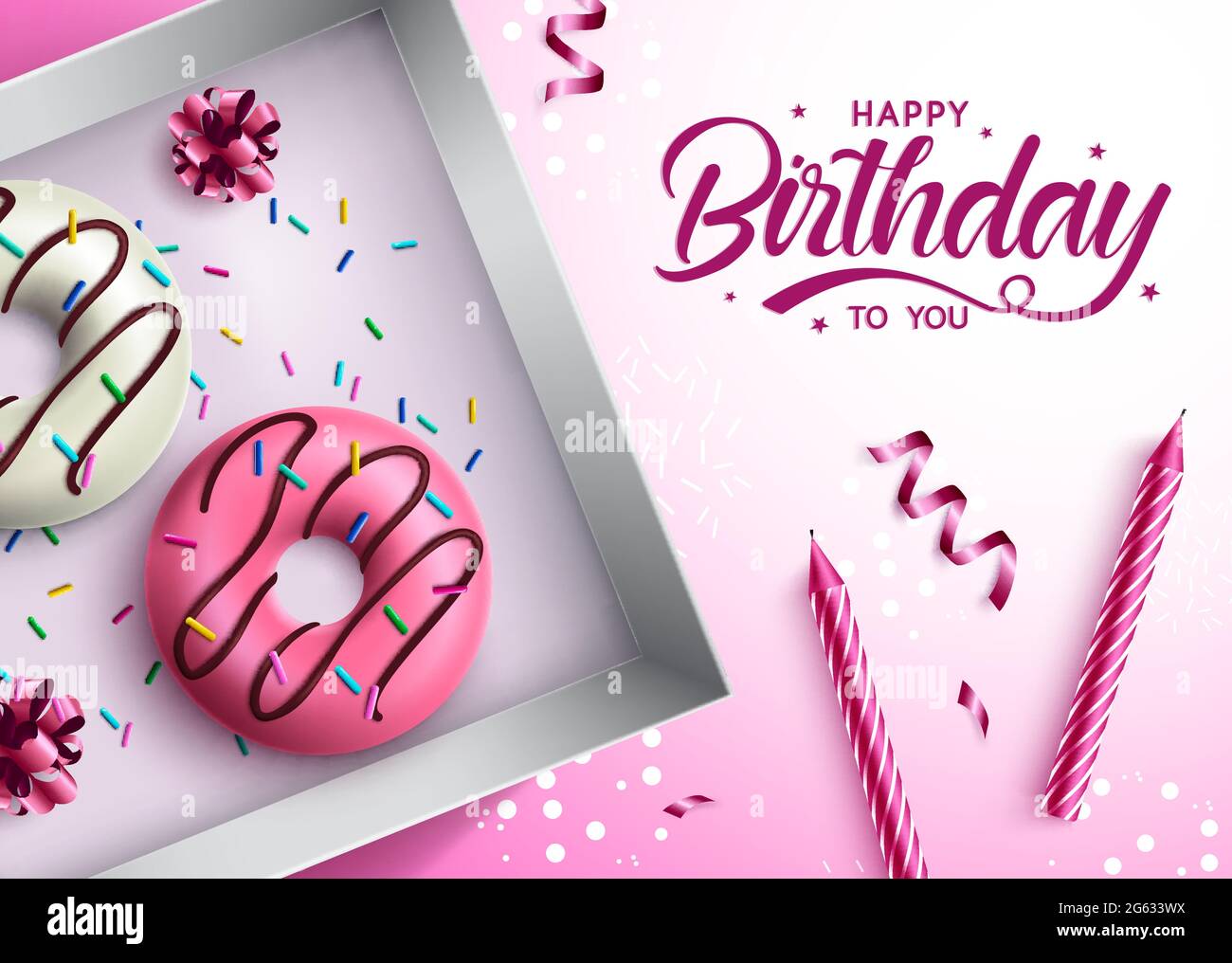 Birthday donut vector design. Happy birthday to you text in pink ...