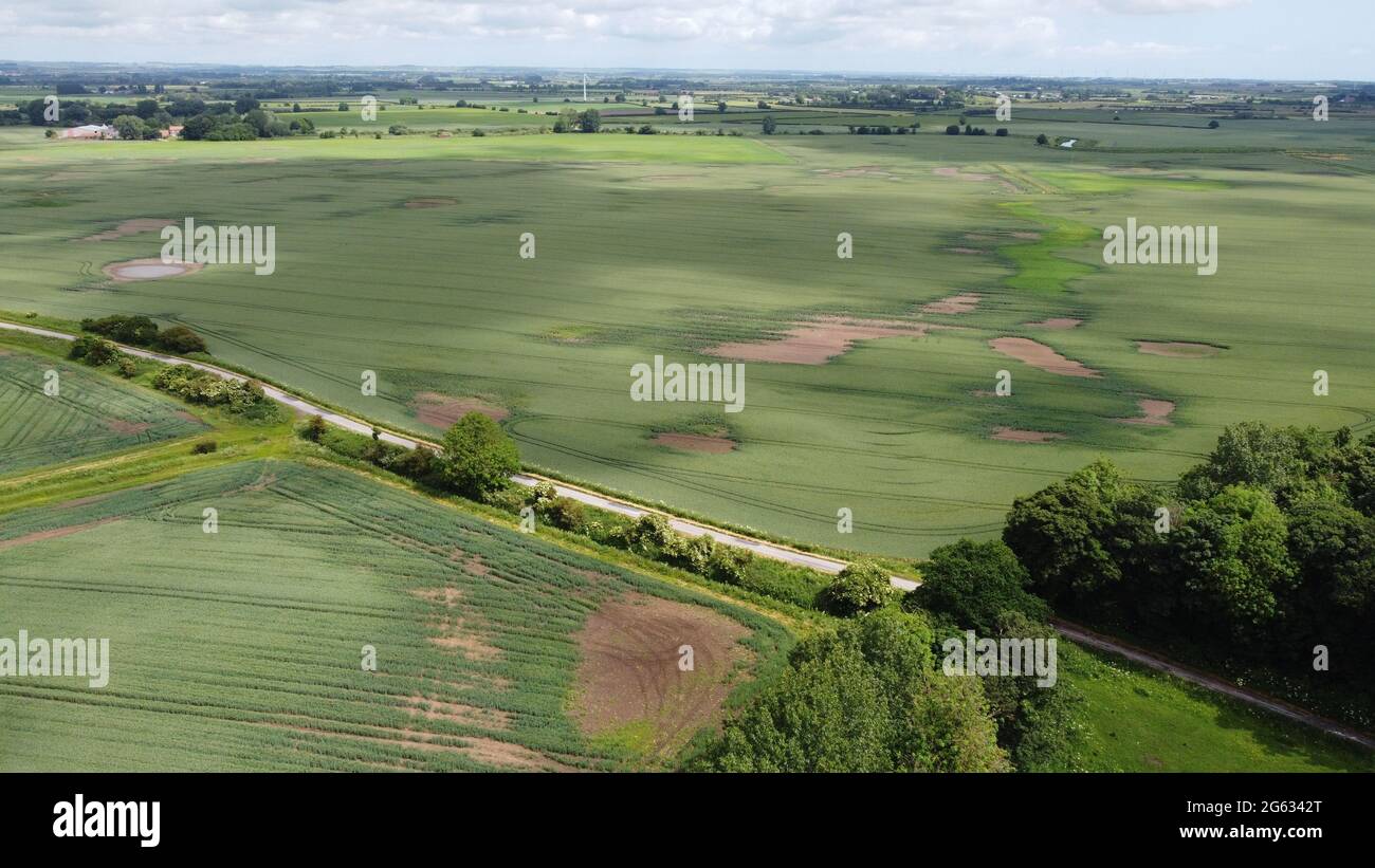 Aerial view of rural scenic countryside landscape with green fields in ...