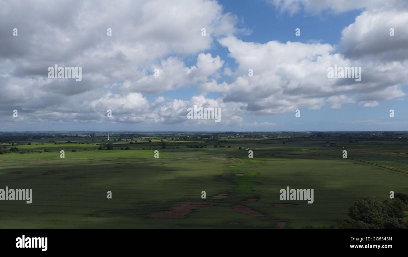 Aerial view of rural scenic countryside landscape with green fields in ...
