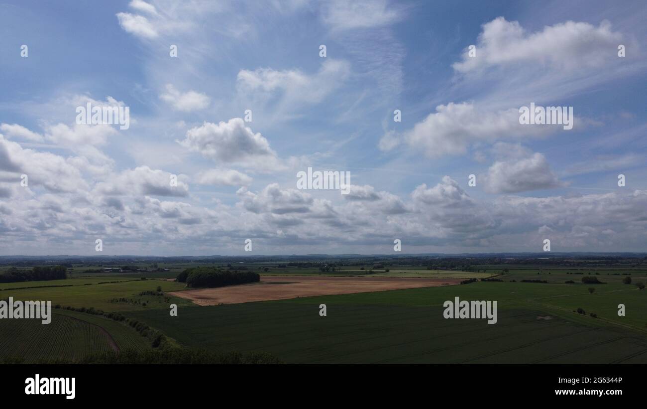 Aerial view of rural scenic countryside landscape with green fields in ...