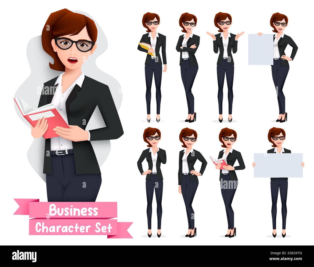 Business woman presentation character vector set. Businesswoman ...