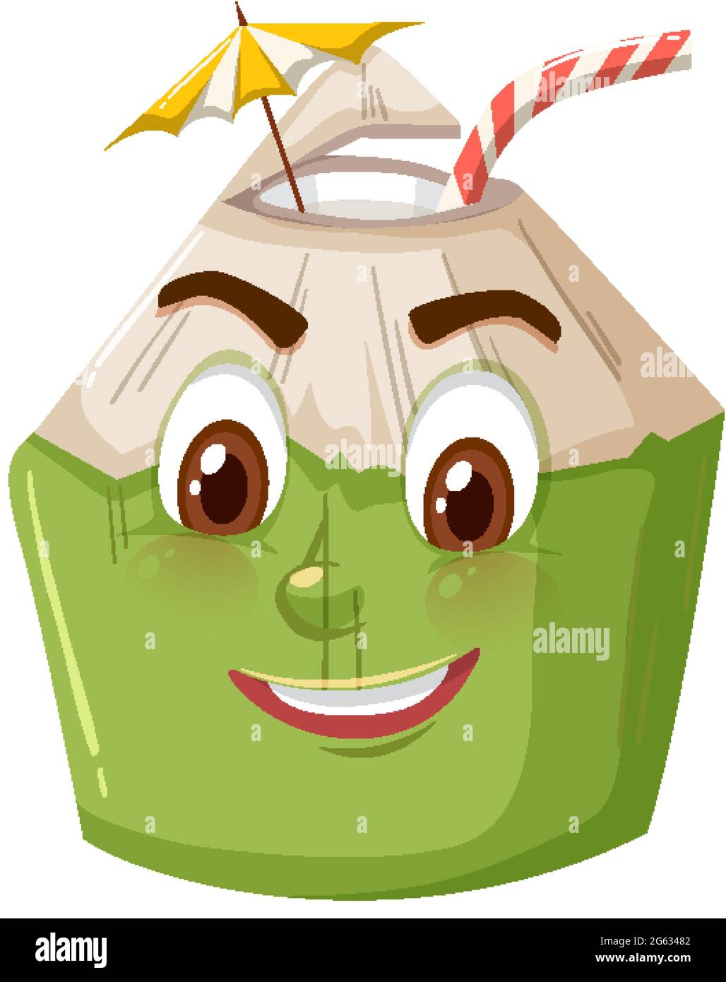 Cute coconut cartoon character with smile face expression on white ...