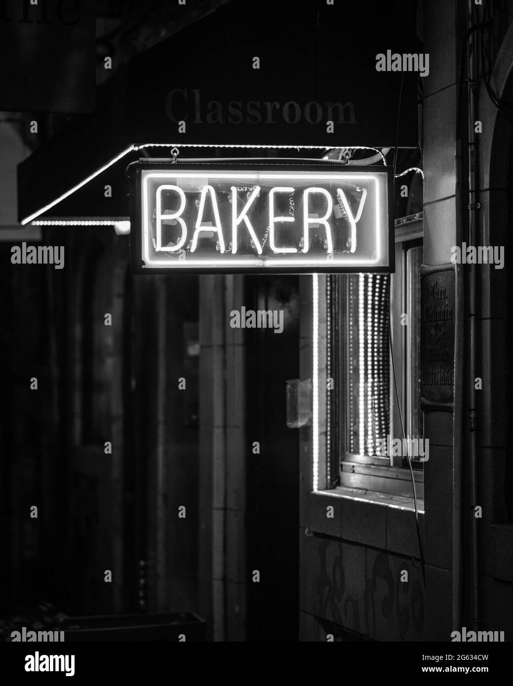 Bakery neon sign, in the East Village, Manhattan, New York City Stock ...