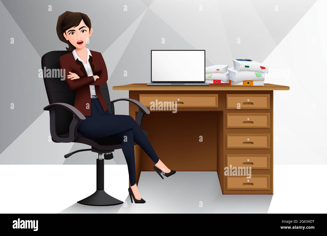Businesswoman boss vector design. Business woman character in sitting ...