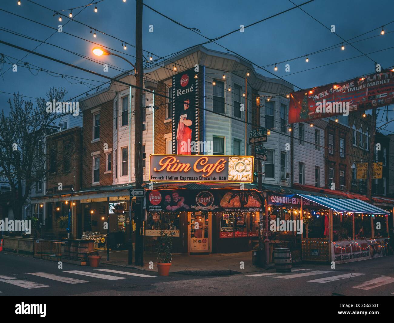 Rim Cafe signs at night, in Passyunk Square, Philadelphia, Pennsylvania ...