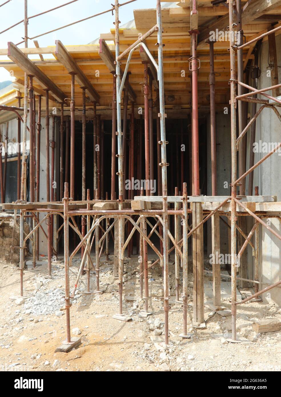 many scaffolding of the construction site during the renovation of a ...