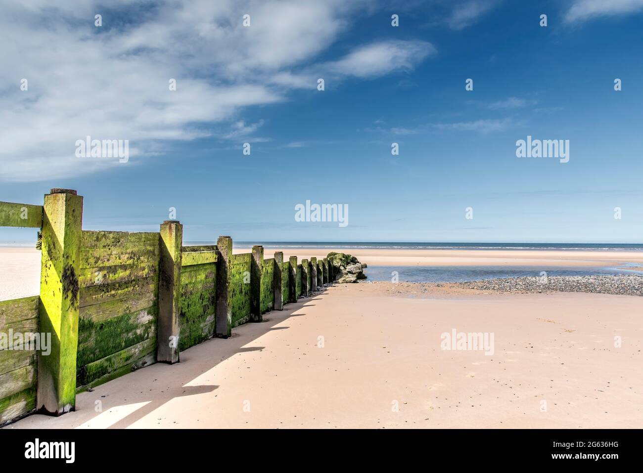 Big sky-land-sea-scape with pasta colours on Rossall beach at the ...