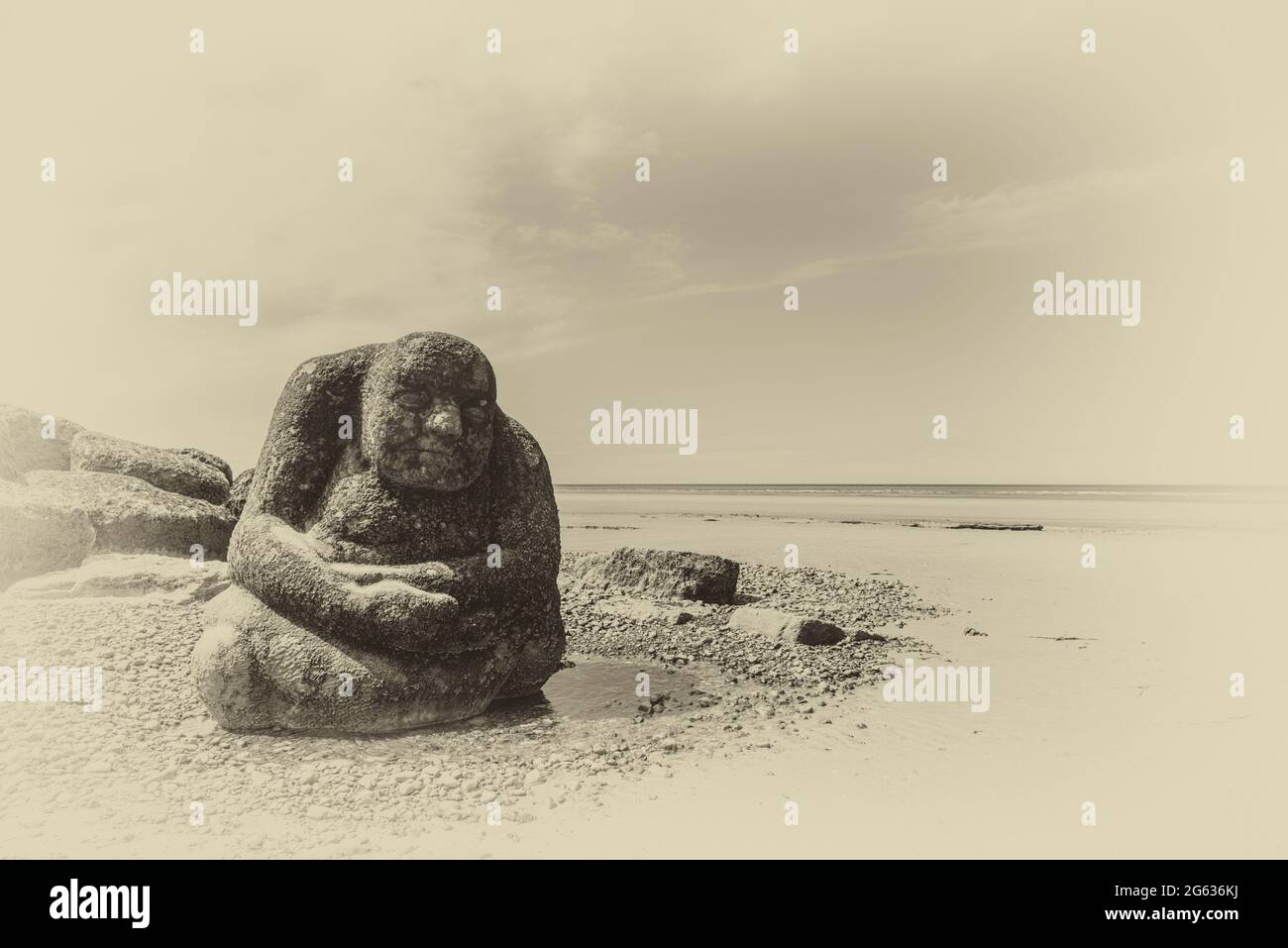 This sculpture is known as The Ogre located on the beach at Cleveleys ...