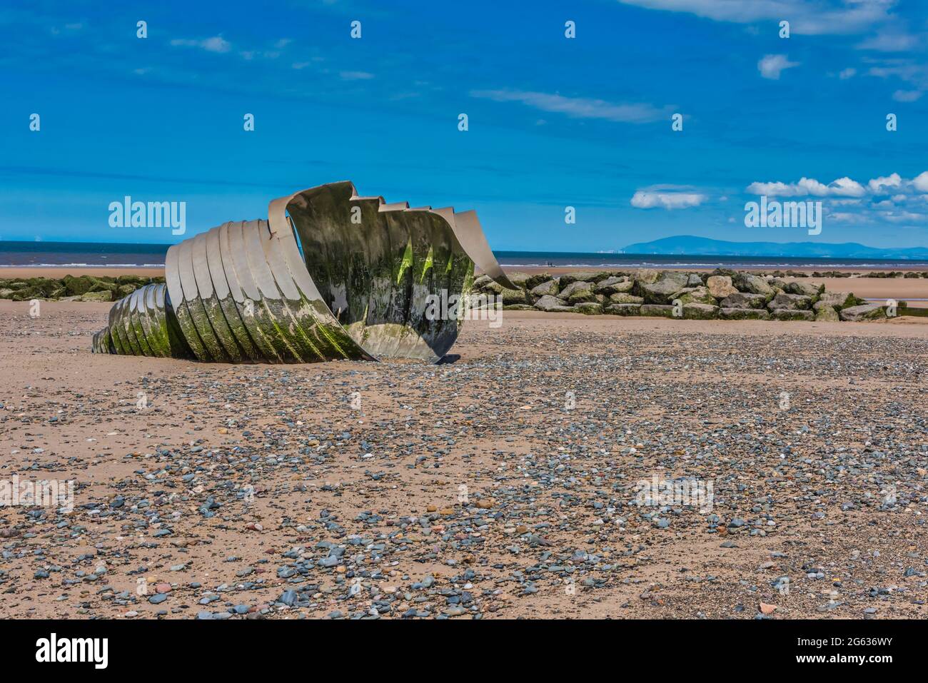 This sculpture is known as Mary's Shell located on Rossall Beach at the ...
