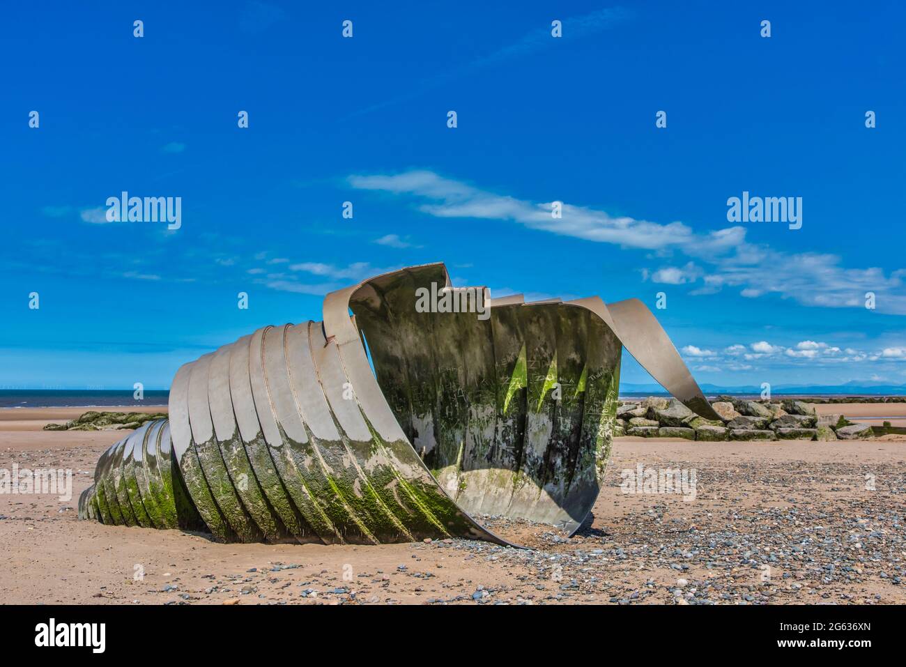 This sculpture is known as Mary's Shell located on Rossall Beach at the ...