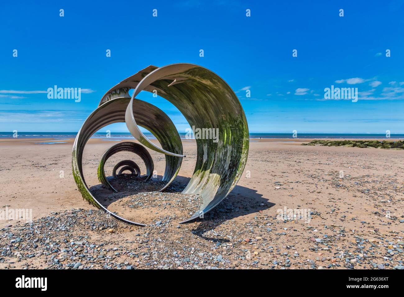 This sculpture is known as Mary's Shell located on Rossall Beach at the ...