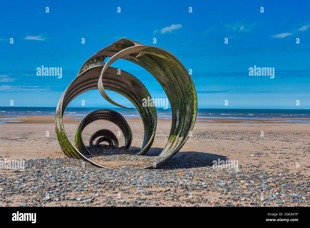 This sculpture is known as Mary's Shell located on Rossall Beach at the ...