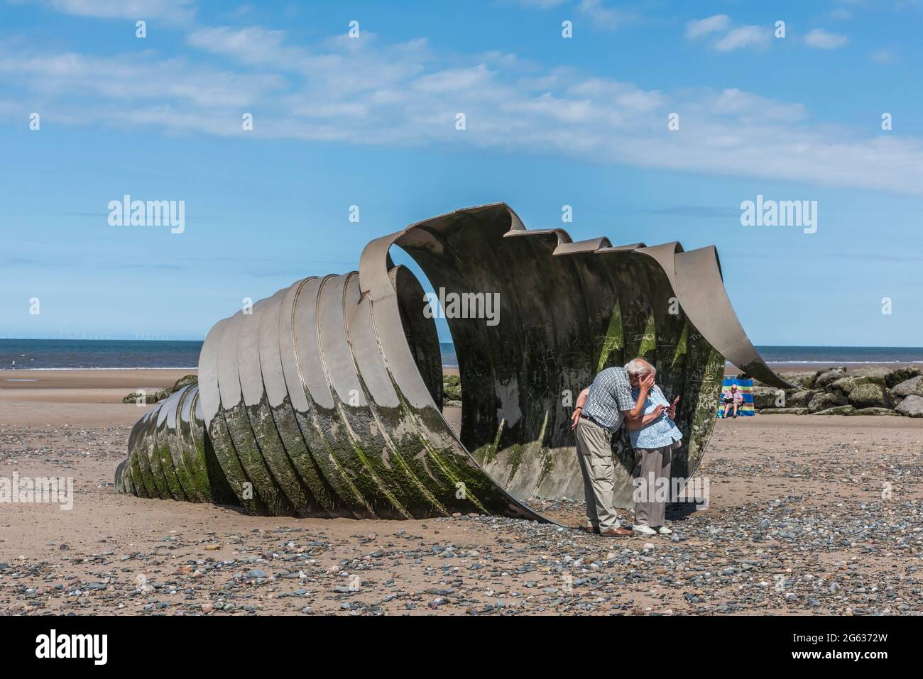 This sculpture is known as Mary's Shell located on Rossall Beach at the ...