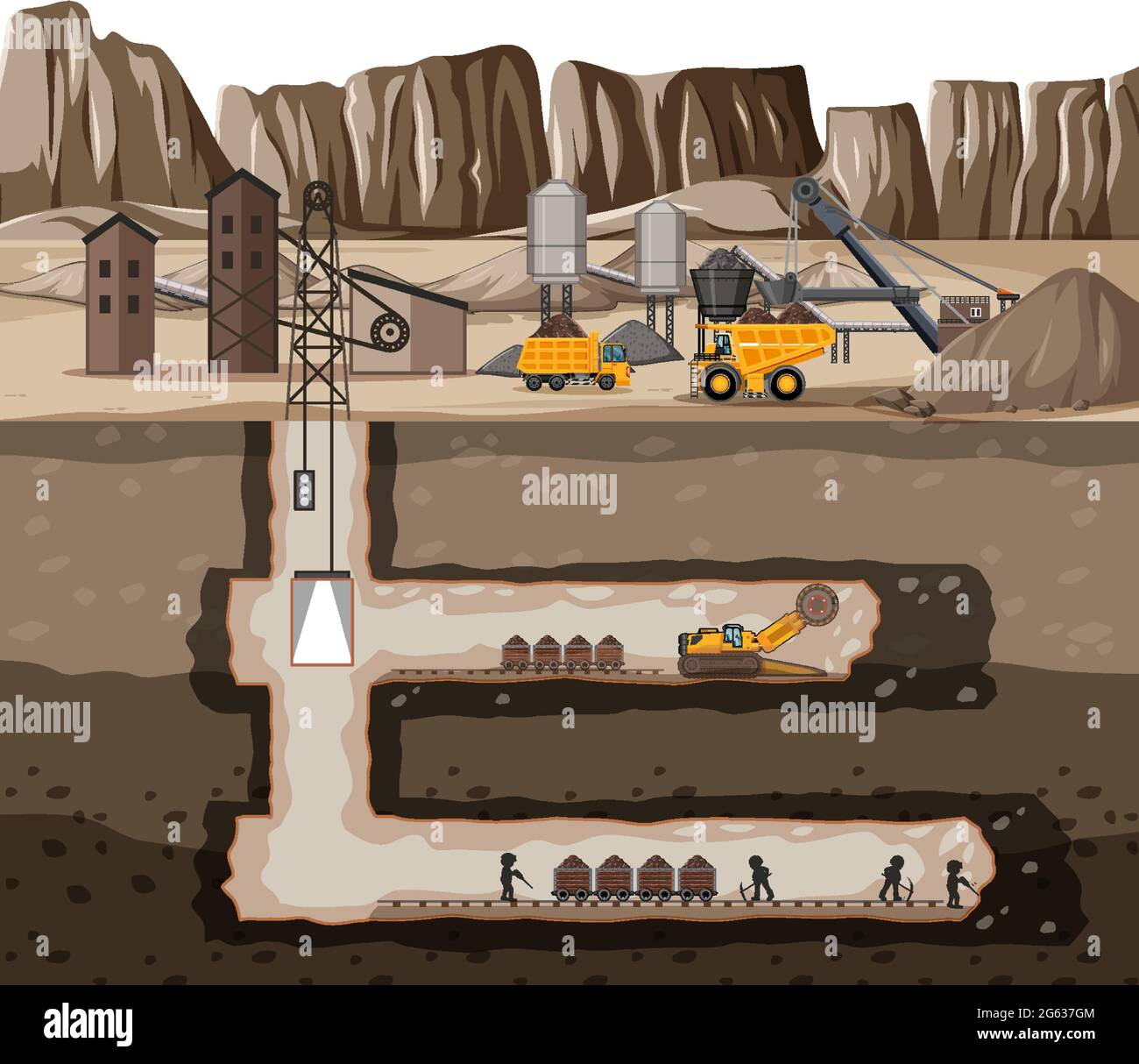 Landscape of coal mine industry with underground illustration Stock ...
