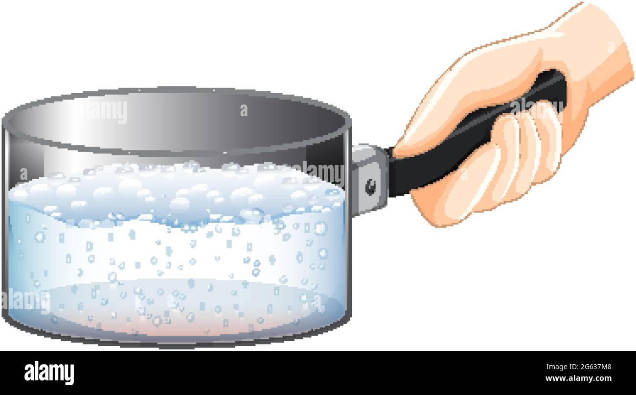 Boiled water in saucepan with hand illustration Stock Vector Image ...