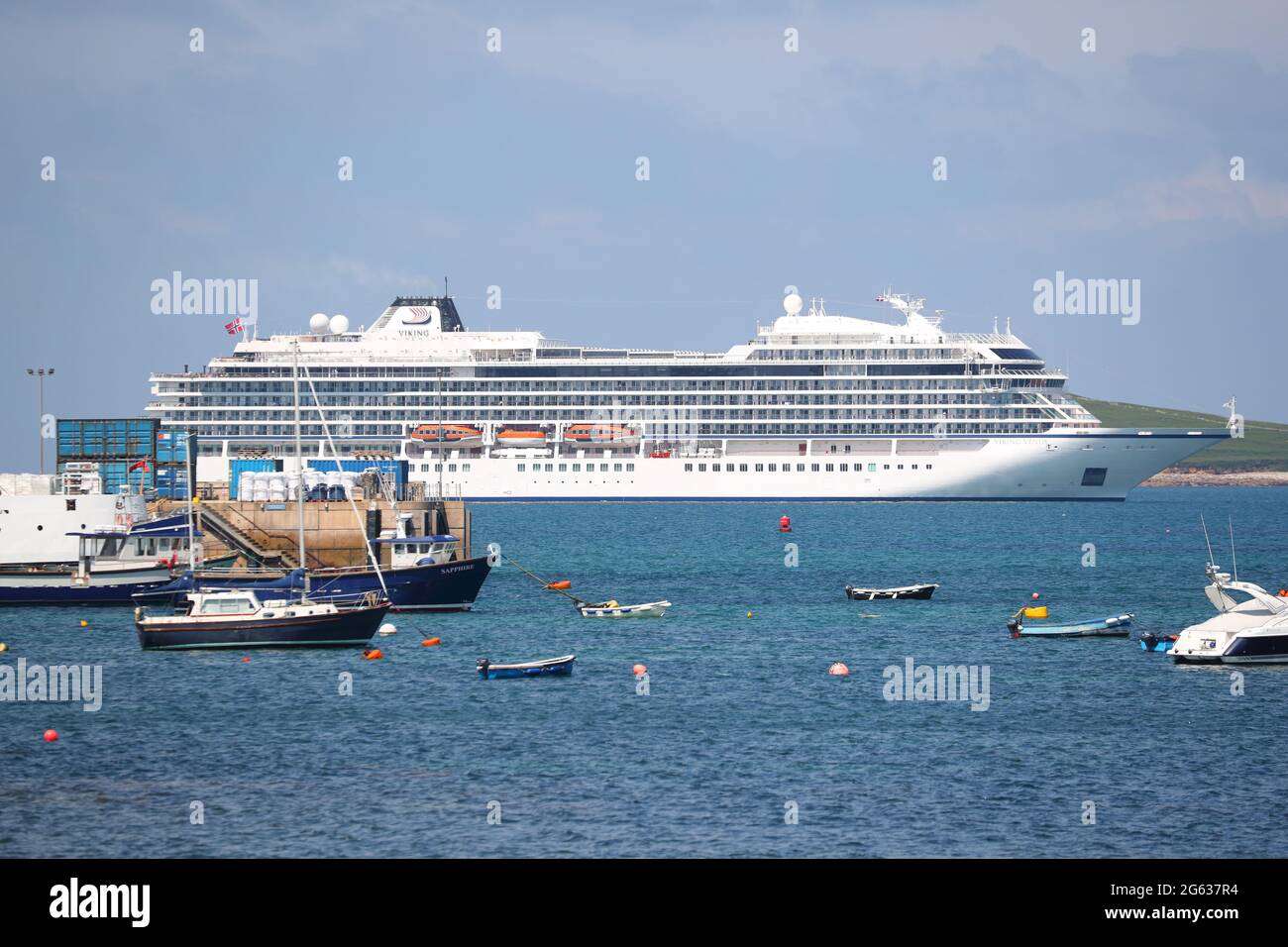 The Viking Venus cruise ship on a short visit to the Isles of Scilly ...