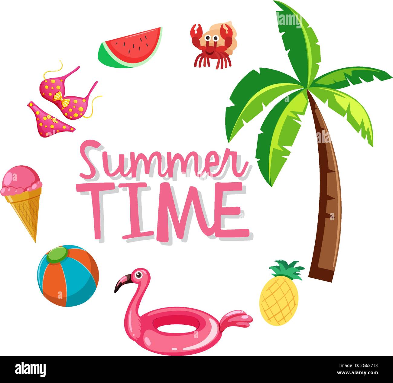 Summer time banner with beach elements isolated illustration Stock ...
