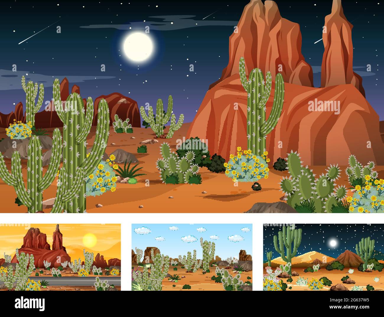 Different scenes with desert forest landscape illustration Stock Vector ...